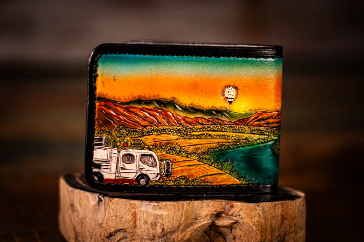 Handcrafted Leather Bifold Wallet - Hot Air Balloons Over Countryside ...