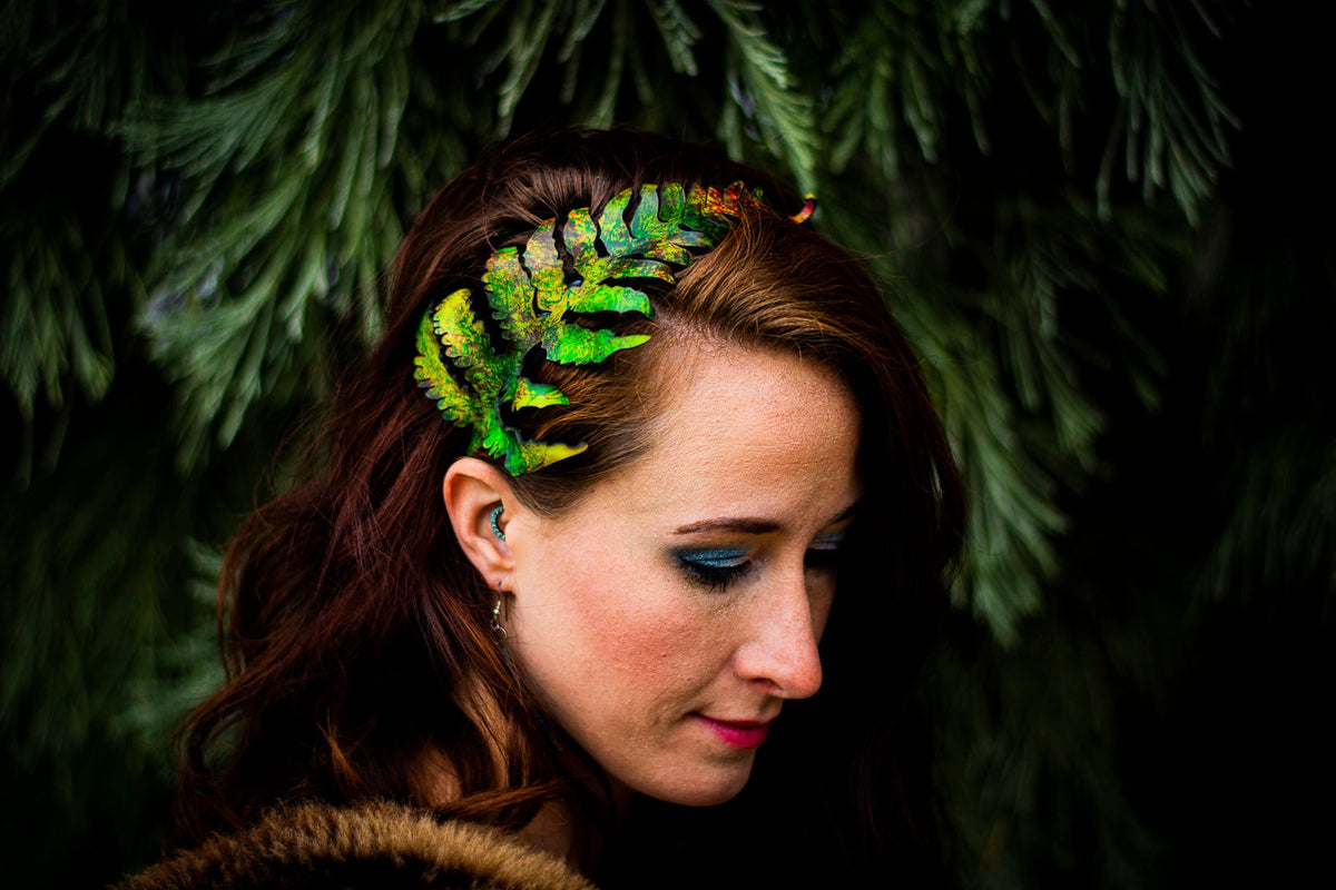 Handcrafted 3D Realistic Fern Leaf Leather Headband in Green - Lotus ...