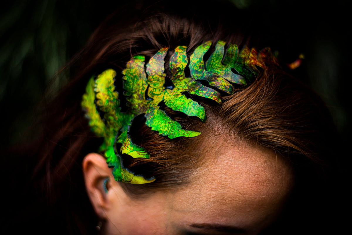 Handcrafted 3D Realistic Fern Leaf Leather Headband in Green - Lotus ...